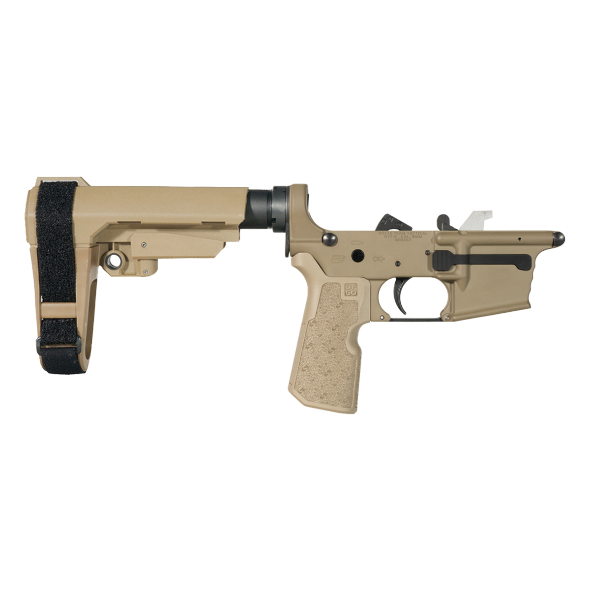 DTT FDE AR-9 Pistol Lower Build Kit, DFCO FDE Grip, SBA3 FDE Adjustable ...
